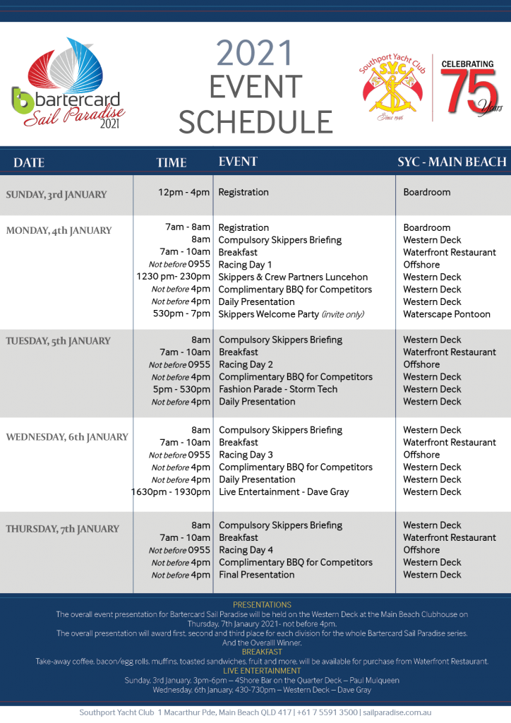 Event Schedule - Sail Paradise